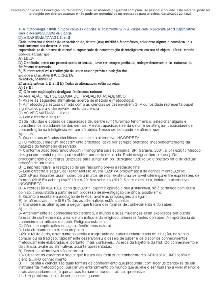 APANHADÃO METODOLOGIA DO TRABALHO ACADEMICO - Passei Direto | PDF