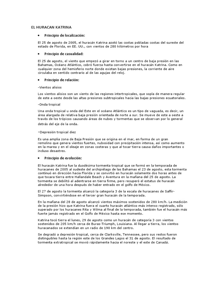 Huracán Katrina: Impacto y Evolución | PDF | Ciclones tropicales ...