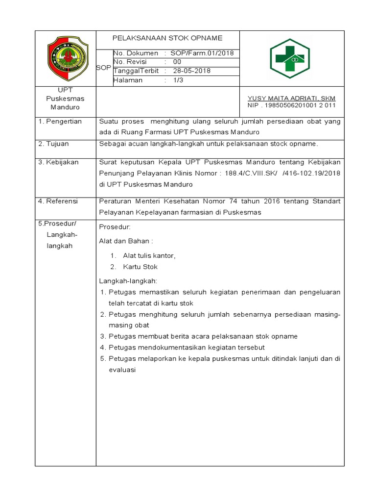 Sop Pelaksanaan Stok Opname | PDF