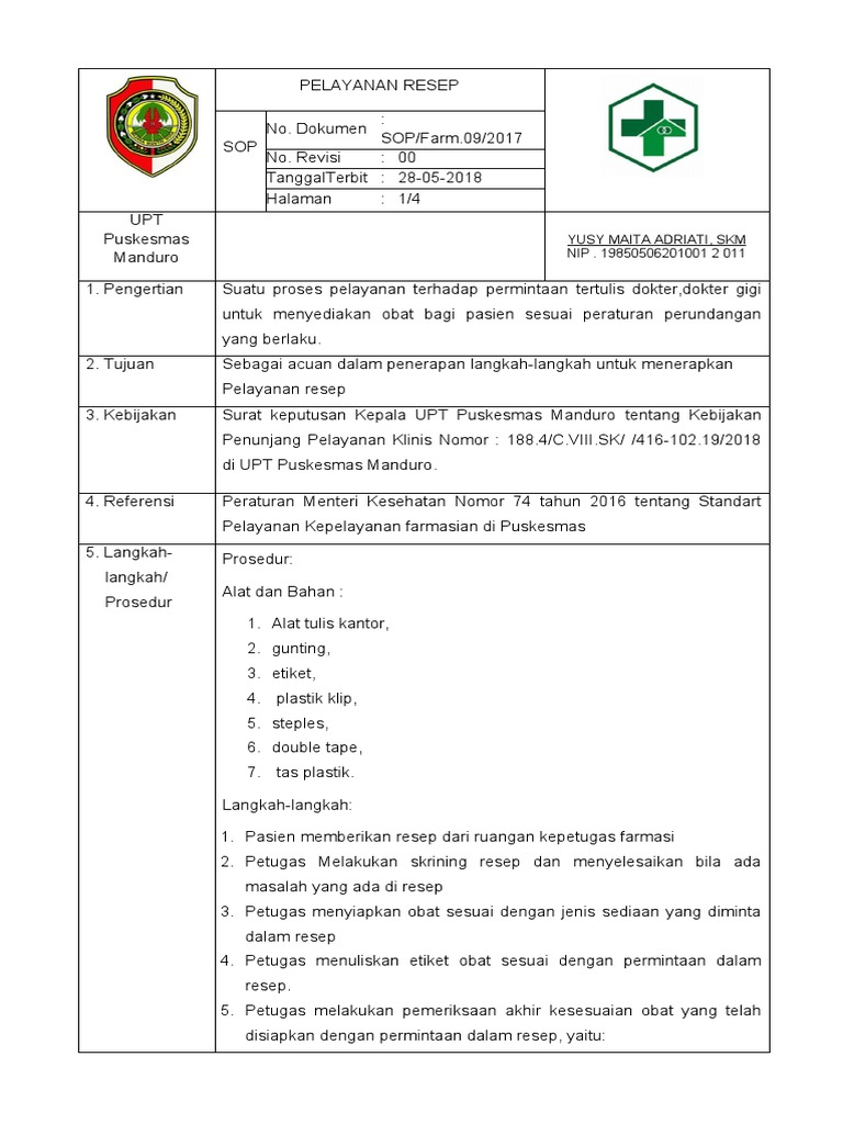 Sop Pelayanan Resep | PDF | Pengembangan Diri