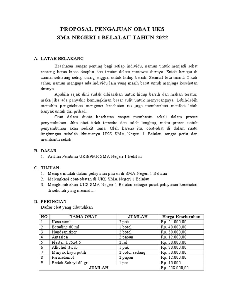 Proposal Pengajuan Obat Uks PMR | PDF