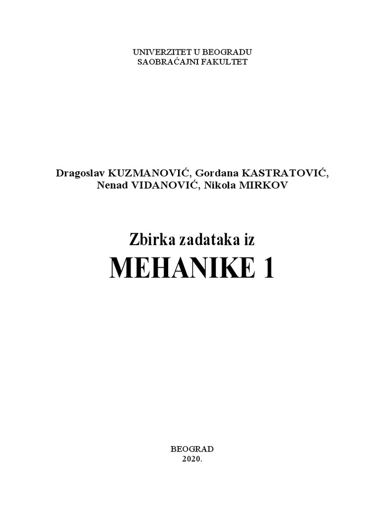 Mehanike 1: Zbirka Zadataka Iz | PDF