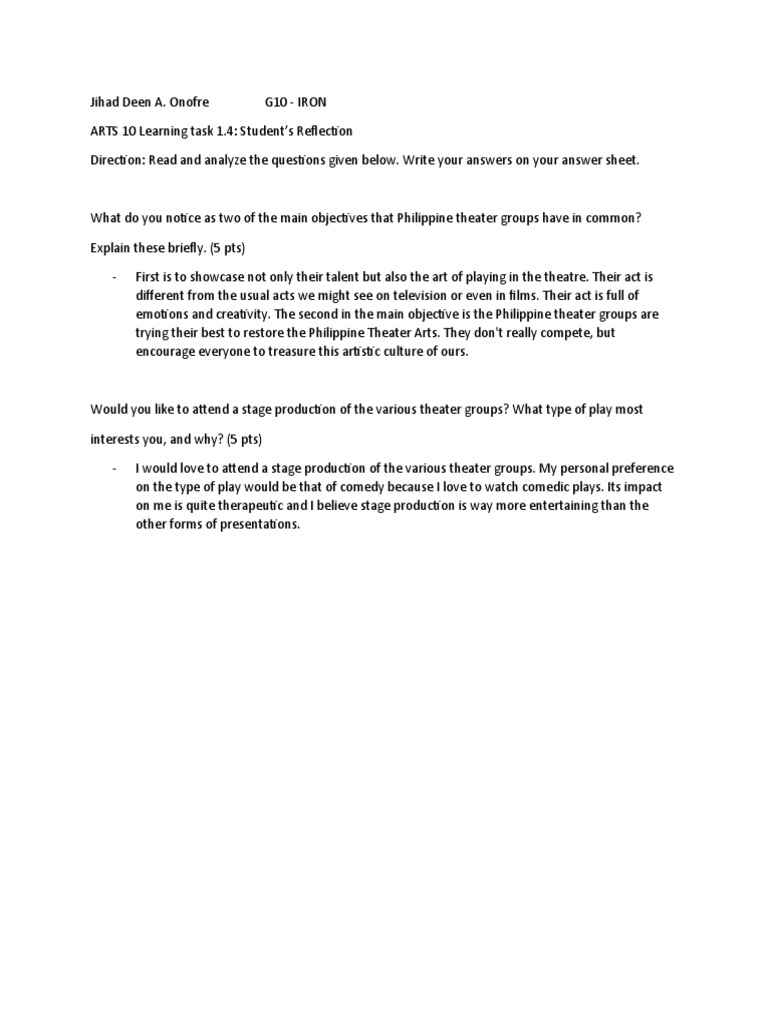 ONOFRE - IRON - ARTS 10 Learning Task 1.4 | PDF | Language Arts & Discipline | Art