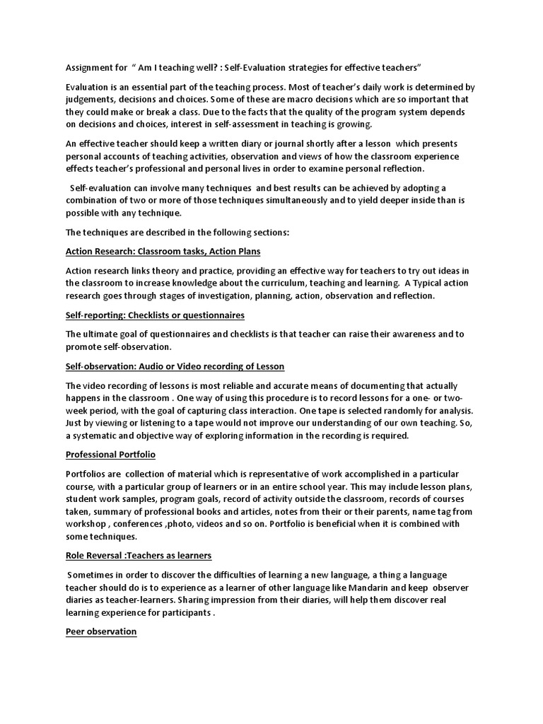 Self-Evaluation Strategies For Effective Teachers | PDF | Teaching ...