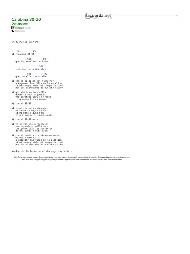 CARABINA 30-30, Quilapayun - Acordes | PDF