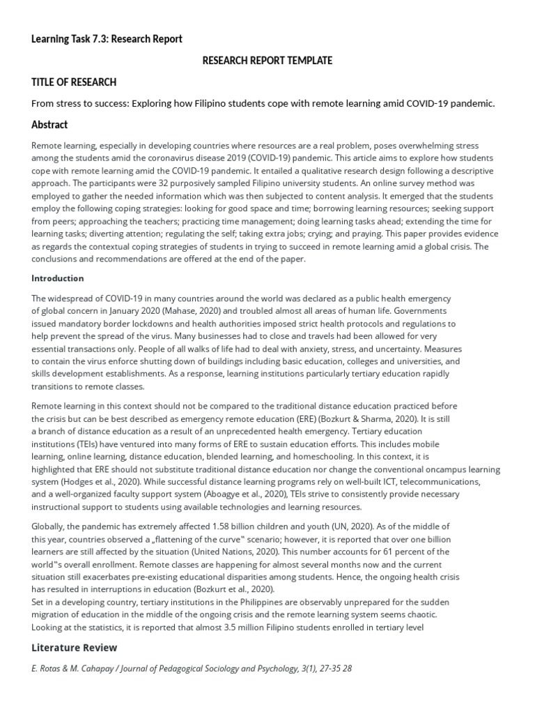 Research Report Template | PDF | Survey Methodology | Distance Education