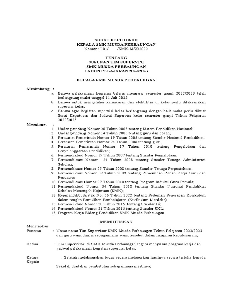 Surat Keputusan Supervisi | PDF