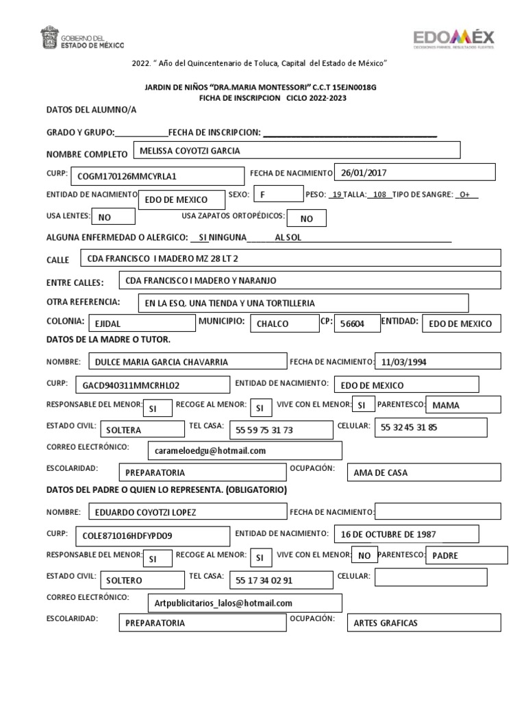 Ficha de Inscripcion 2022-2023 | PDF
