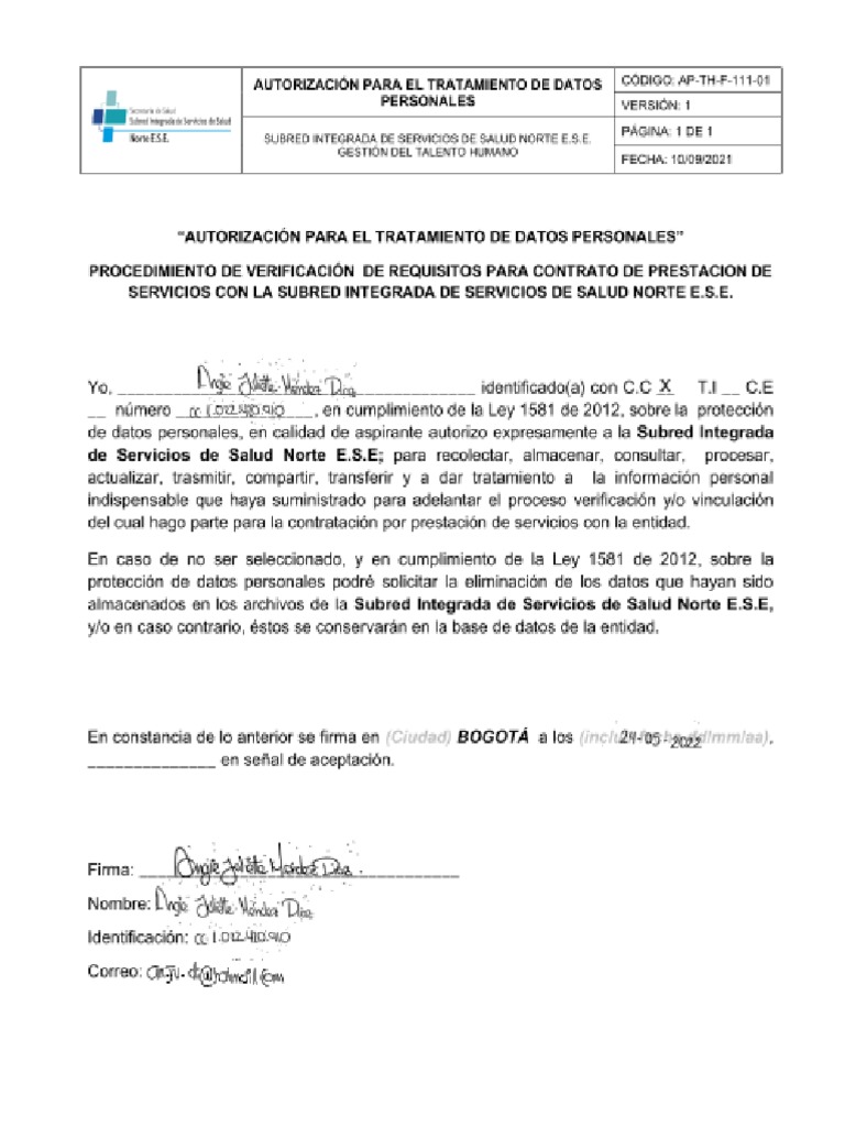 Autorización para El Tratamiento de Datos Personales | PDF