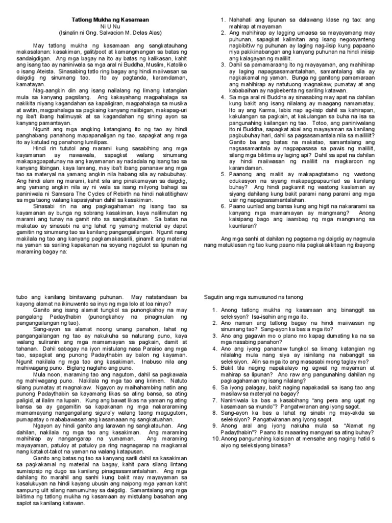 Tatlong Mukha NG Kasamaan | PDF