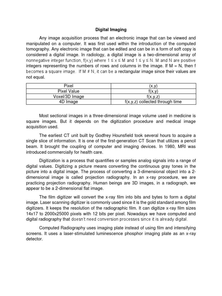 Digital Medical Imaging: An Overview of Image Acquisition, Processing ...