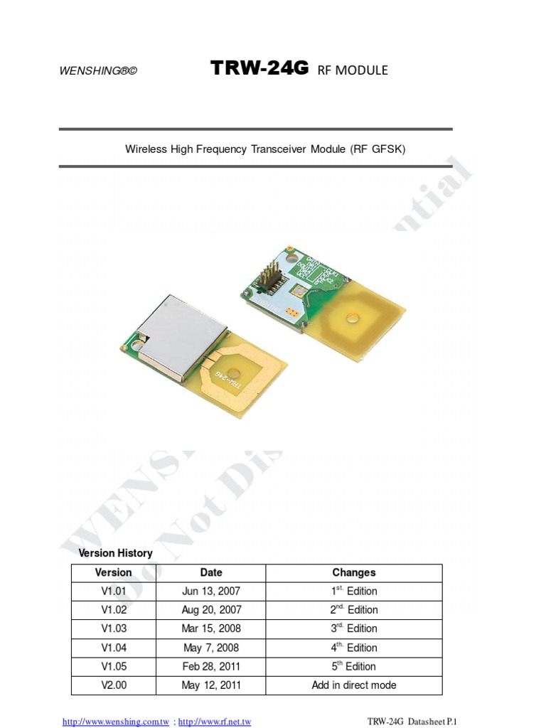 TRW-24G 2.4GHz RF Tranceiver Module Data Sheet E | PDF ...