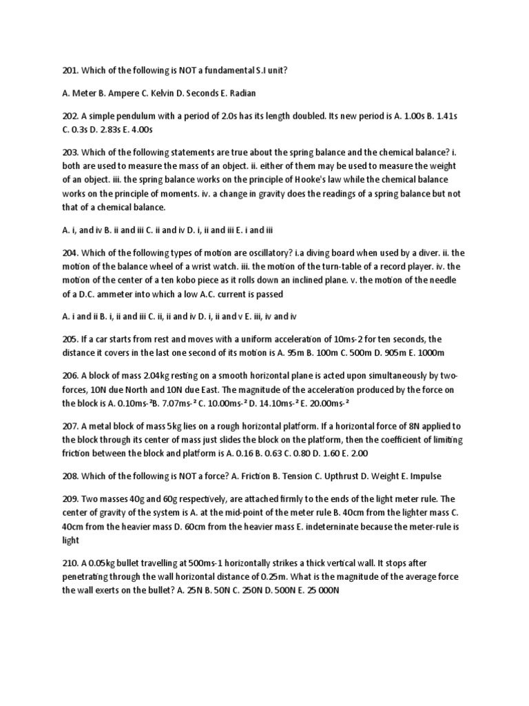 201-250physics Oou Post Utme | PDF | Mirror | Heat