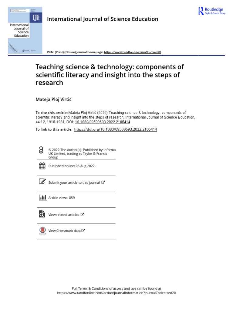 Teaching Science Technology Components of Scientific Literacy and ...