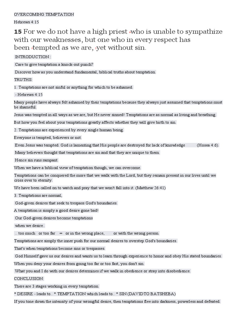 Overcoming Temptation Henry | PDF | Temptation | Sin