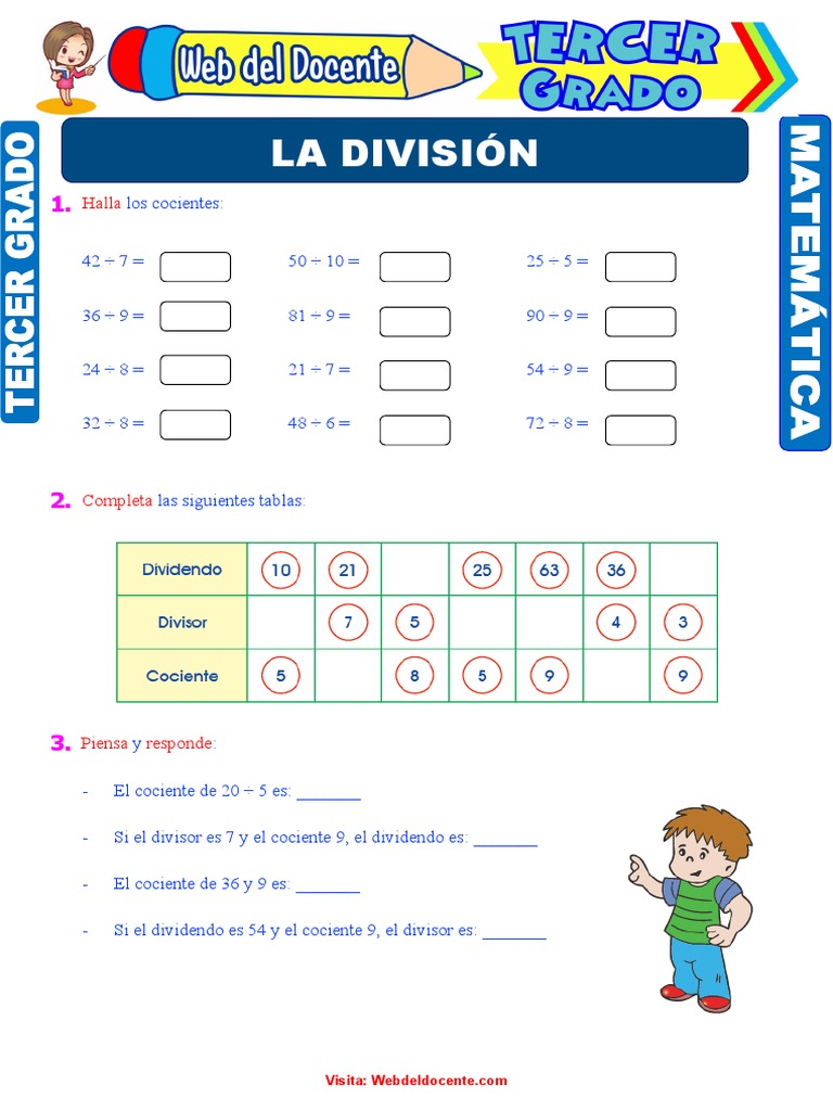 La División para Tercer Grado | PDF | División (Matemáticas) | Matemáticas