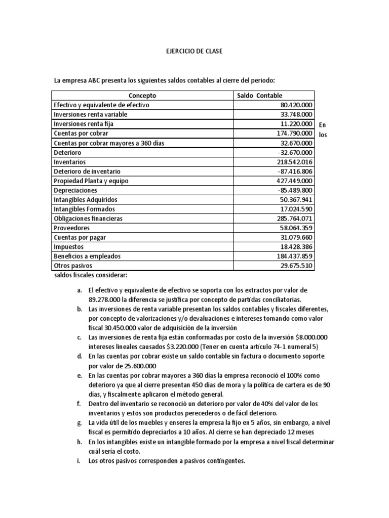 Ejercicio de Clase | PDF | Contabilidad | Dinero