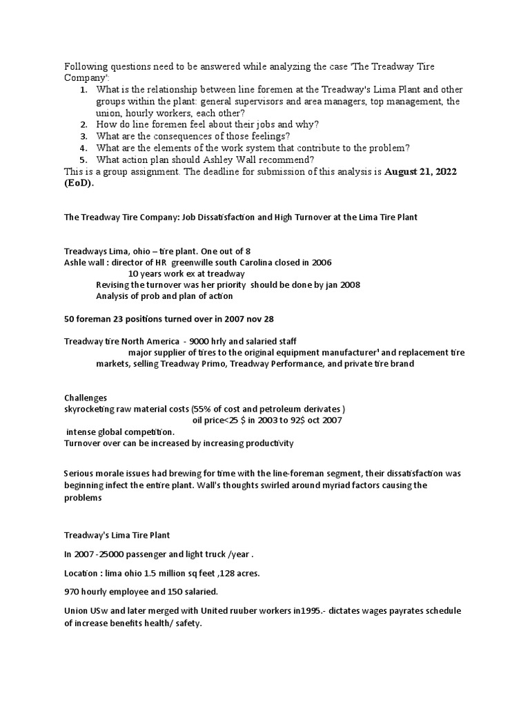 Treadway Tire | PDF | Supervisor | Employment