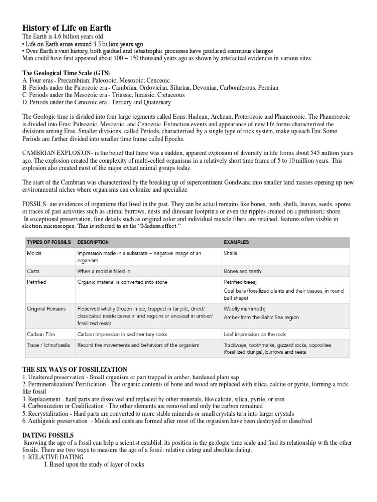 History of Life On Earth - Notes | PDF