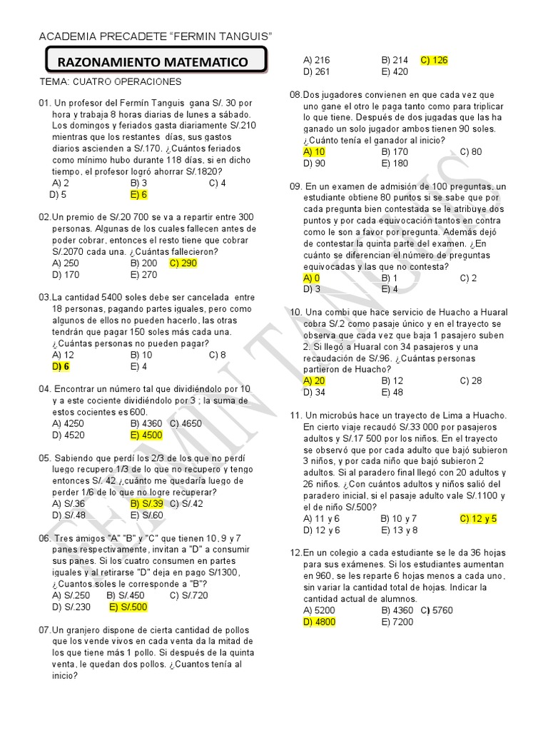 RM Cuatro Op Prob Adicionales Con Claves | PDF