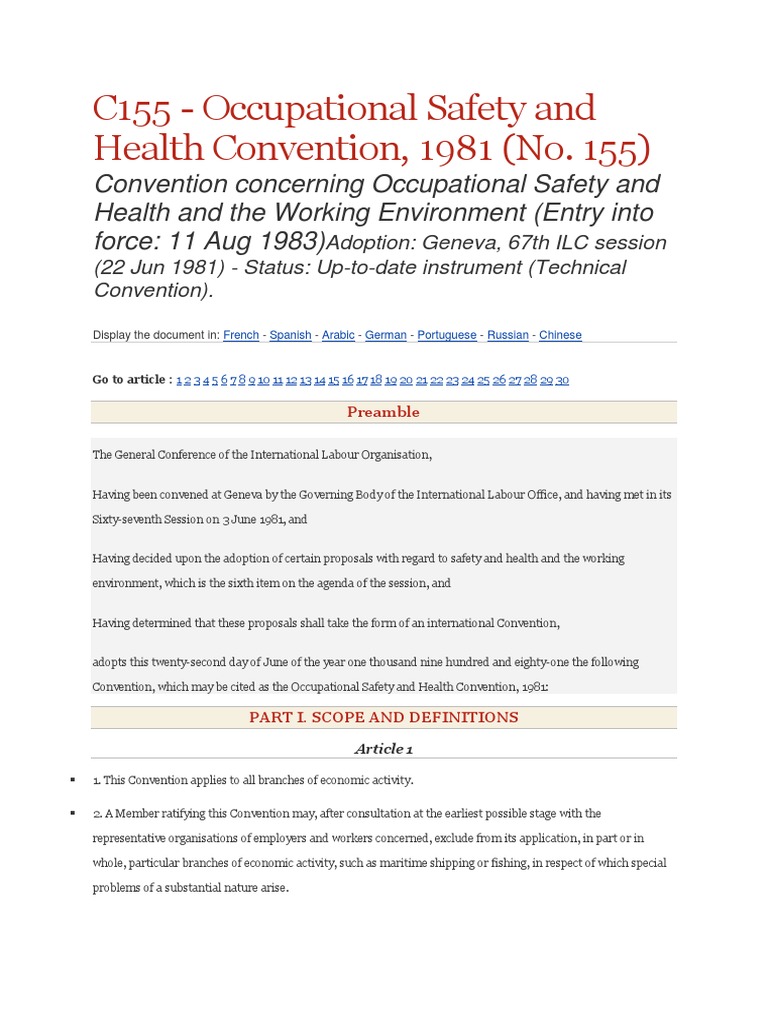 ILO C155: Occupational Safety Convention | PDF | Occupational Safety ...