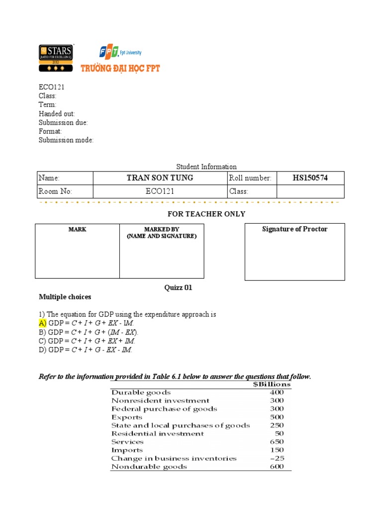 ECO121 Quiz01 Fall2022 | PDF | Business