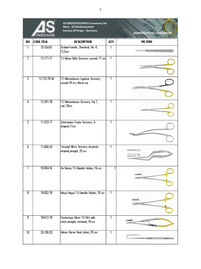 Brosure AS MEDIZINTECHNIK Craniotomy Set | PDF | Tools