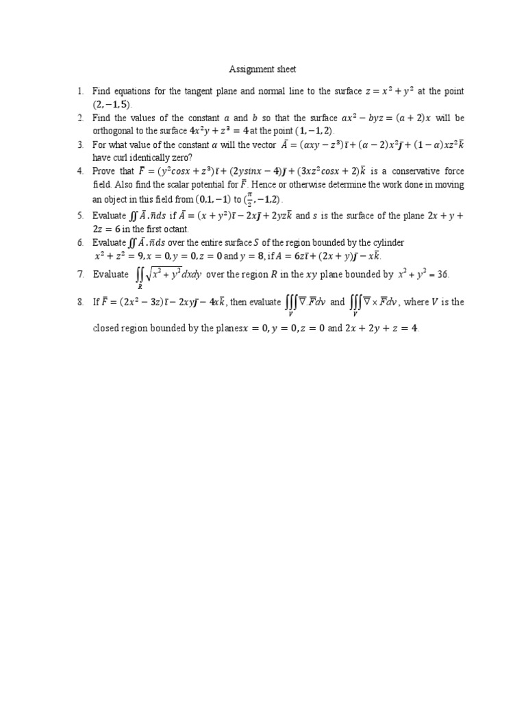 Math 2103 - Assignment Sheet. | PDF