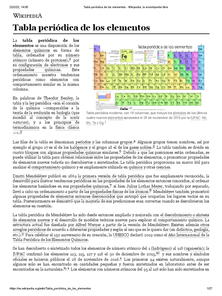 Tabla Periódica de Los Elementos - Wikipedia, La Enciclopedia Libre ...