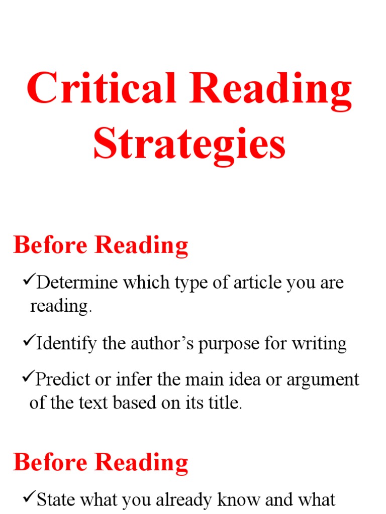 Critical Reading Strategies | PDF Critical Reading Strategies | PDF