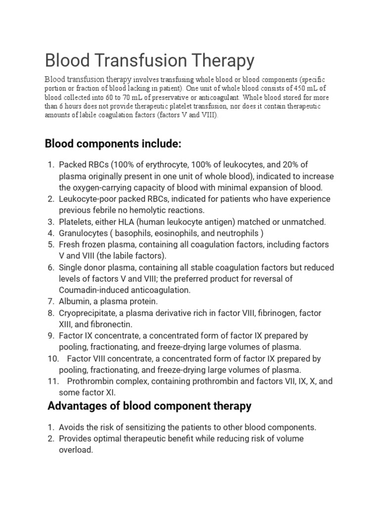 Blood Transfusion Therapy | PDF | Blood Transfusion | Blood Plasma