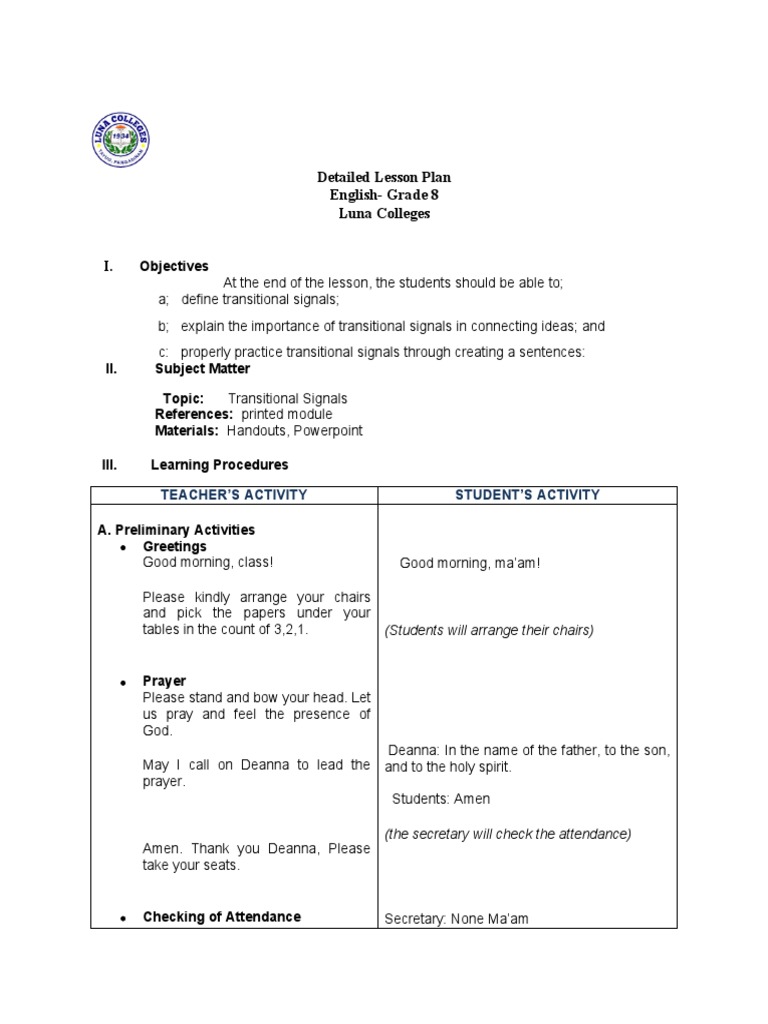 Detailed Lesson Plan 1 | PDF | Prayer | Lesson Plan