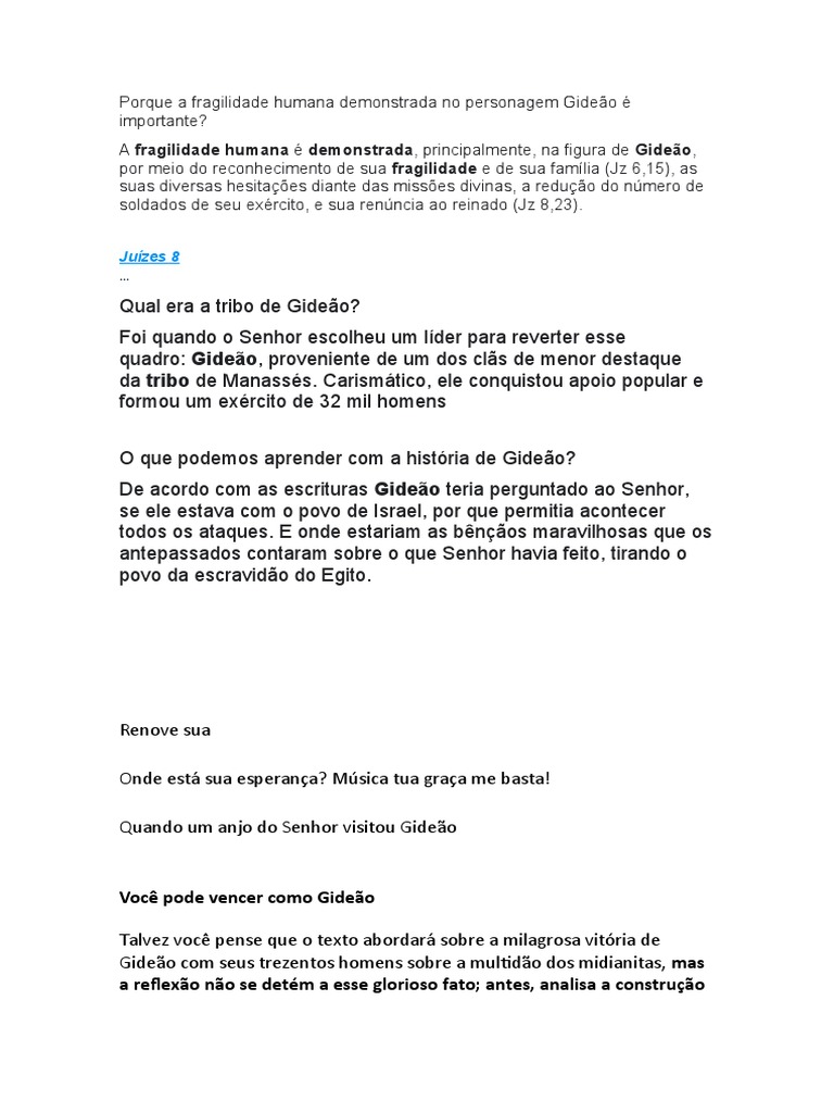 Fragilidade Humana em Gideão | PDF | Deus | Fé