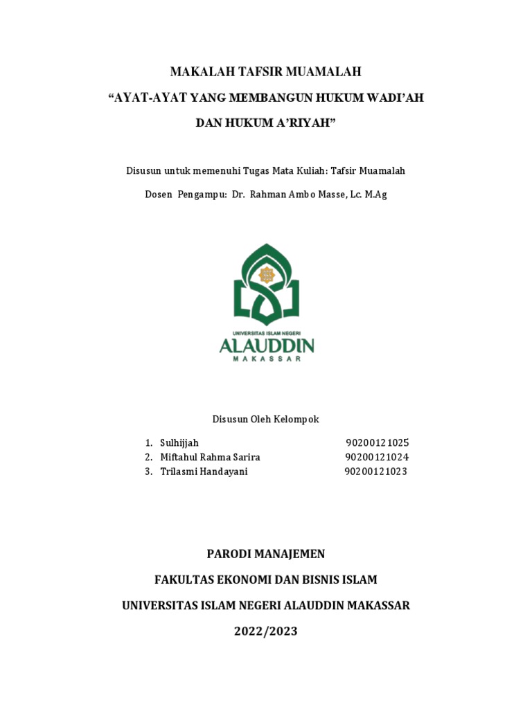 Makalah Tafsir Muamalah | PDF | Pengelolaan Keuangan & Uang