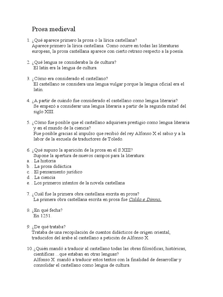 Prosa Medieval Trabajo Lengua | PDF | Traducciones | Prosa
