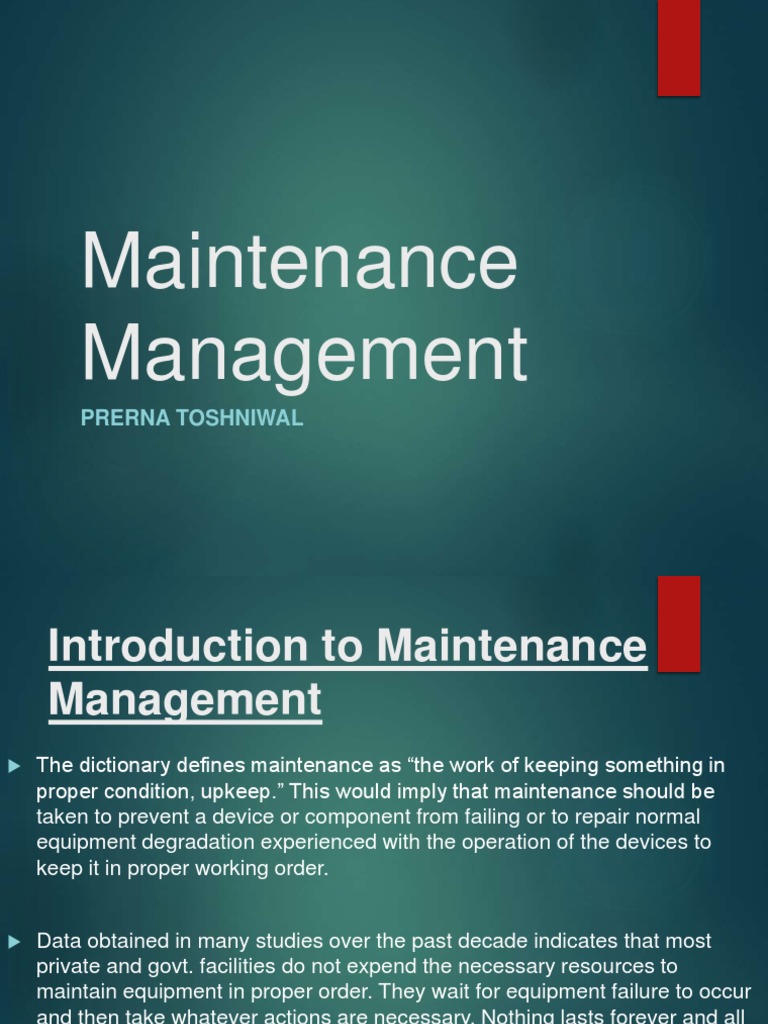 Maintenance Management | PDF | Reliability Engineering | Business