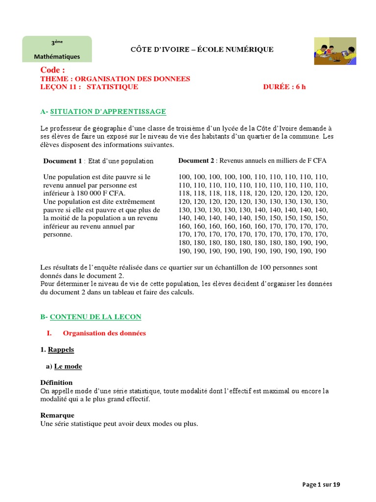 3è-Maths-11 Statistique | PDF | Moyenne | Pourcentage