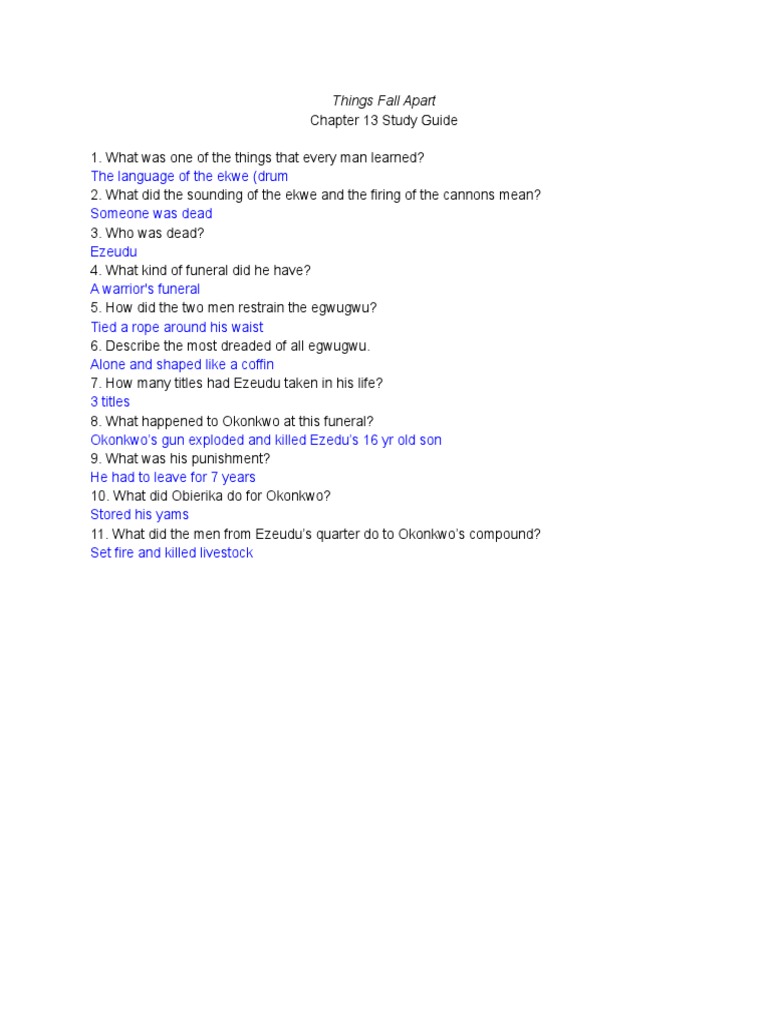 Jakoby Webb - Things Fall Apart Chapter 13 Study Guide - 4710842 | PDF ...