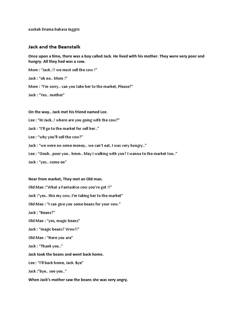 Naskah Drama Bahasa Inggris | PDF | Jack And The Beanstalk | Legendary ...