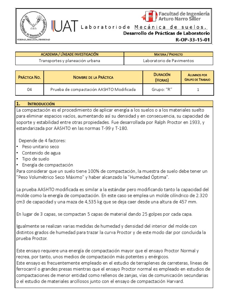 Prueba De Compactacion Aashto Pdf Tecnología