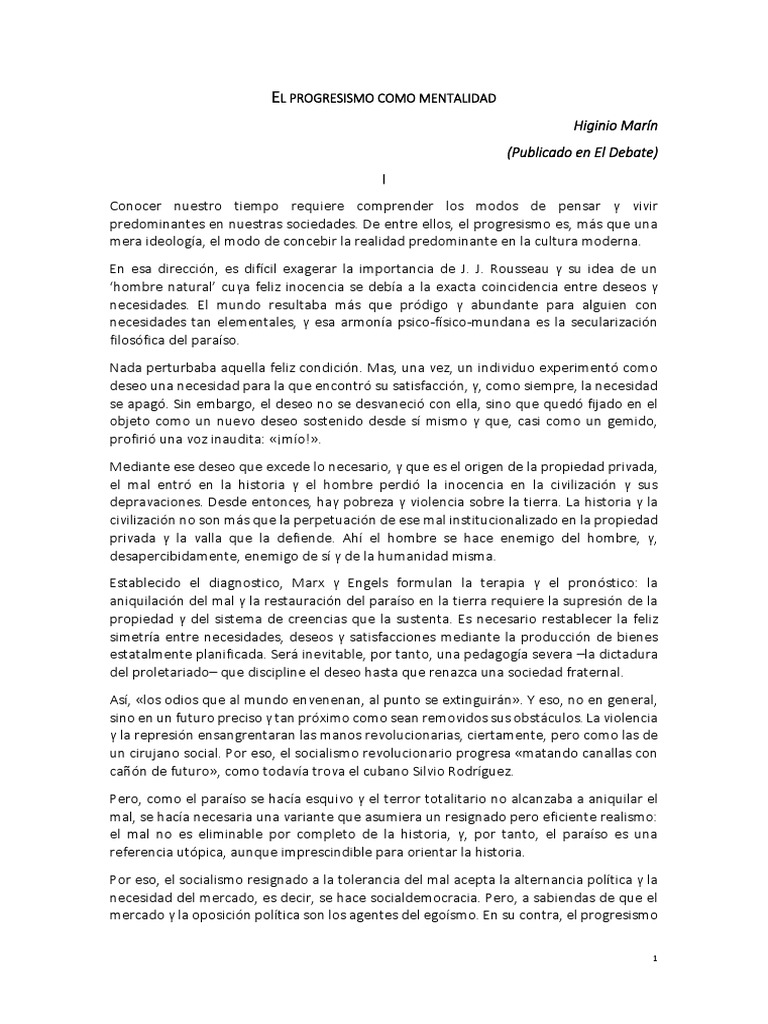 El Progresismo Como Mentalidad | PDF | Libertad | Estado (política)