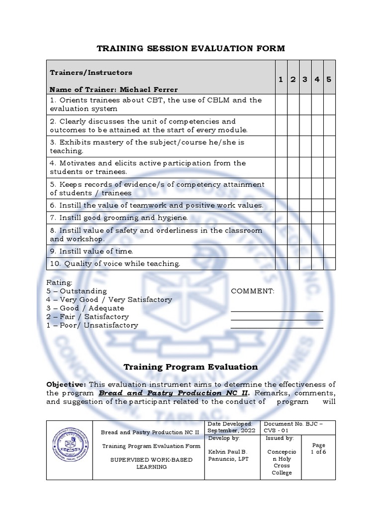 TRAINING SESSION EVALUATION FORM | PDF