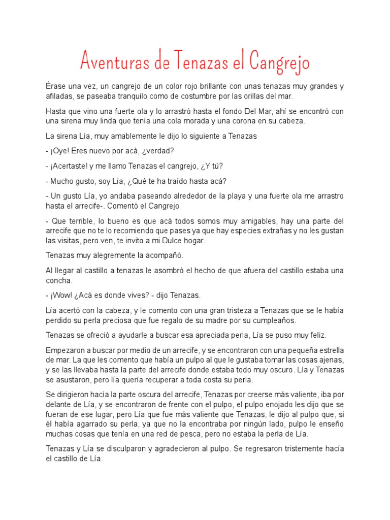 Cangrejo y Sirena: Aventura en el Arrecife | PDF