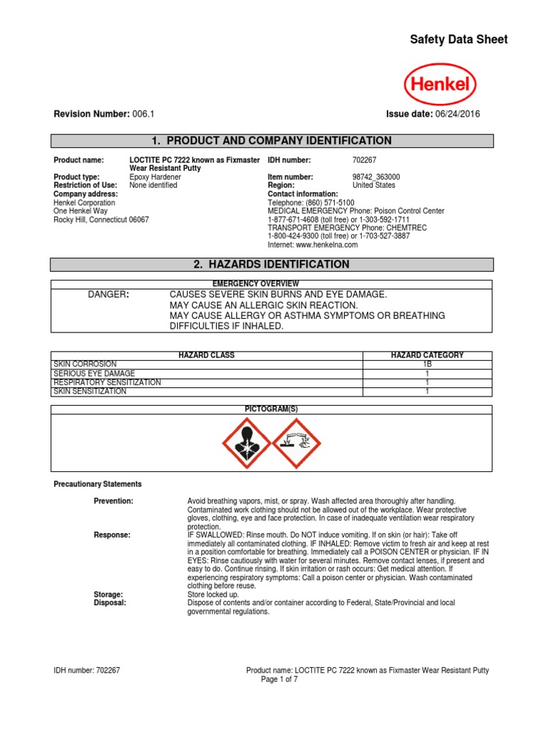 Loctite 98742 SDS | PDF | Dangerous Goods | Ammonia