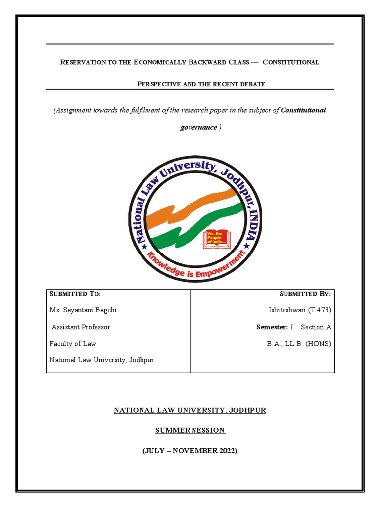 Reservaztion of Economis Weaker Section | PDF | Justice | Crime & Violence