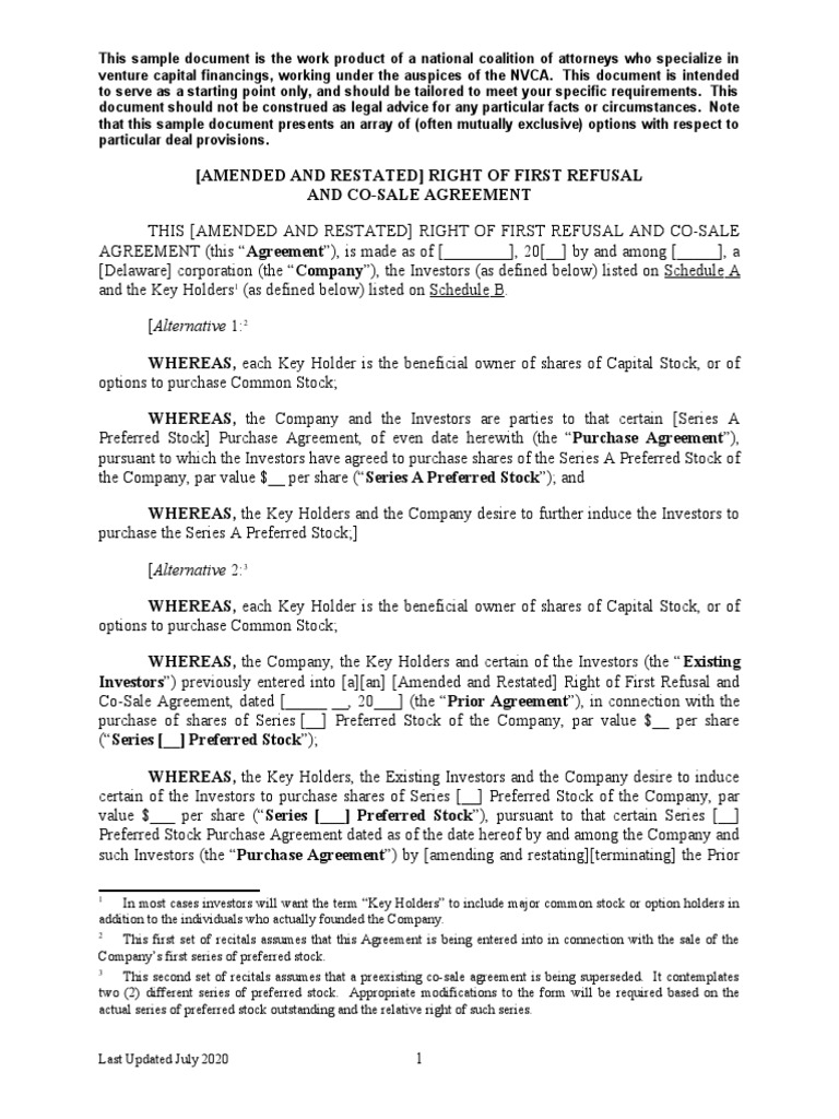TEMPLATE Right of First Refusal Agreement NVCA National Venture Capital ...