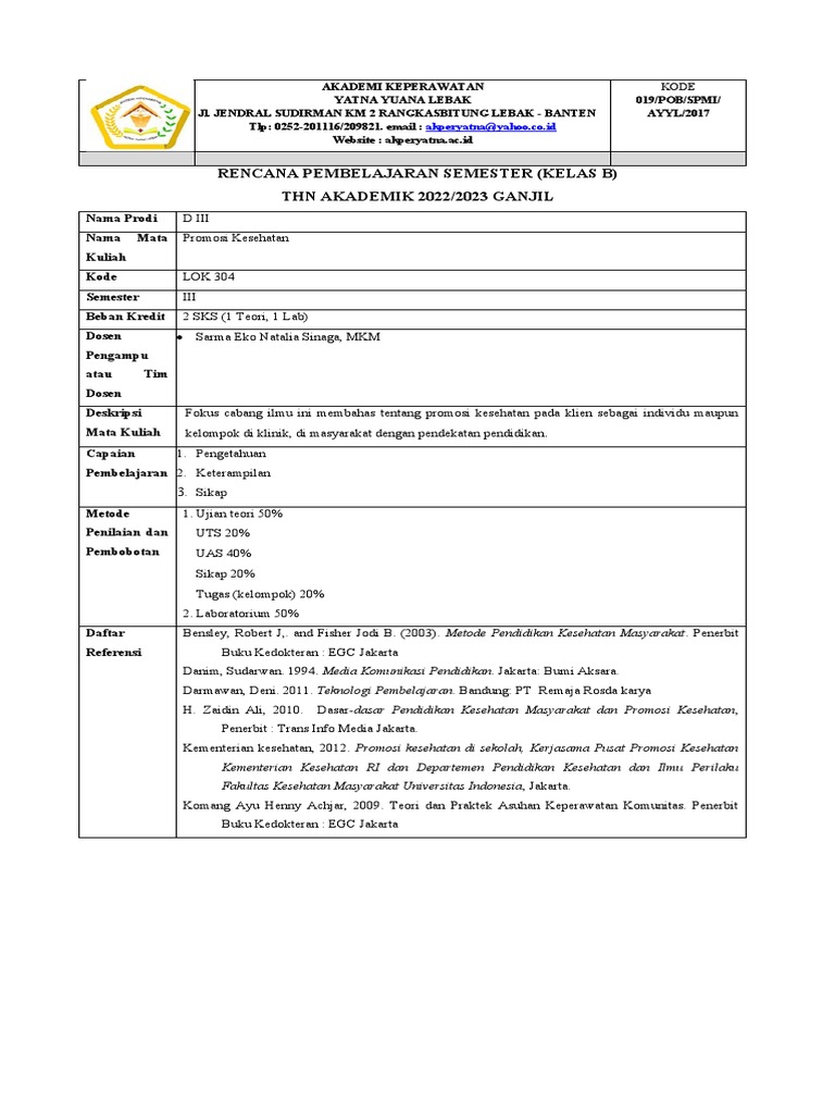 RPS - Prom-Kes 2022-2023 Ganjil Kelas B | PDF | Karier & Perkembangan