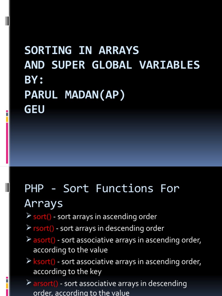 Sorting in Arrays | PDF | Php | Software