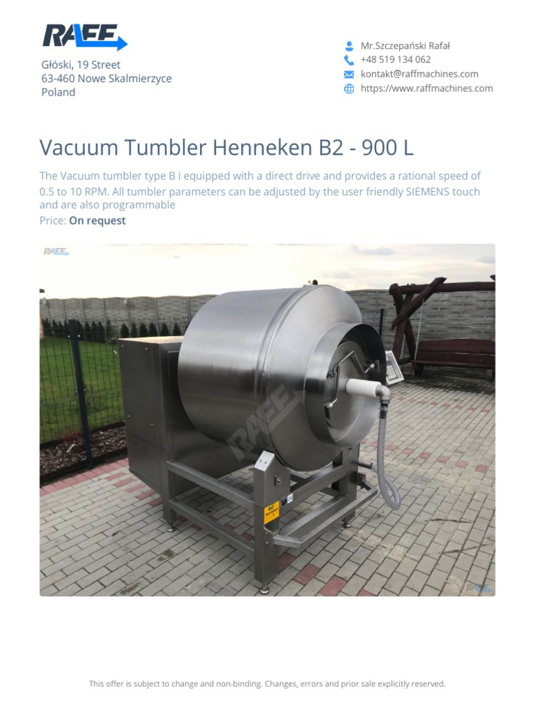 Vacuum Tumbler Henneken B2 - 900 L - Offer | PDF | Electrical ...
