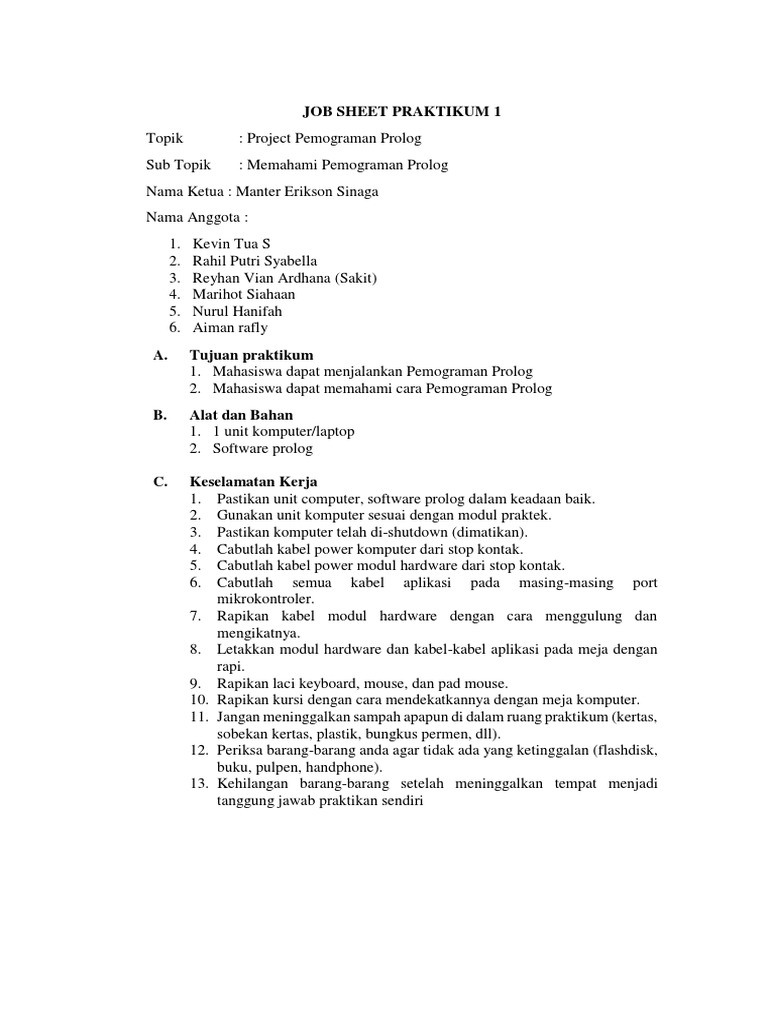 Job Sheet Praktikum 1 - PR&KB | PDF